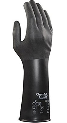 New Ansell ChemTek Chemical Resistant Black Gloves 14" Length 14 Mils ...