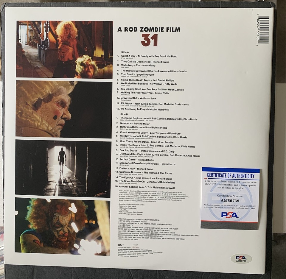 ROB ZOMBIE SIGNED Vinyl 31 movie soundtrack JOHN 5 PSA/DNA COA ...