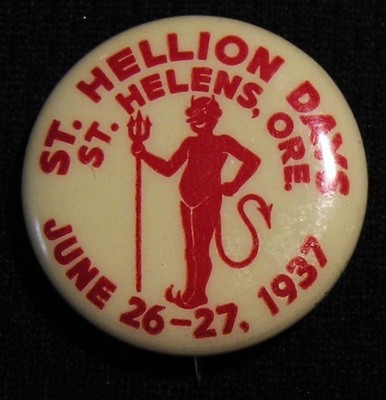 1937 "ST HELLION DAYS" CELEBRATION DEVIL SATAN PITCHFORK PIN ST HELENS ...