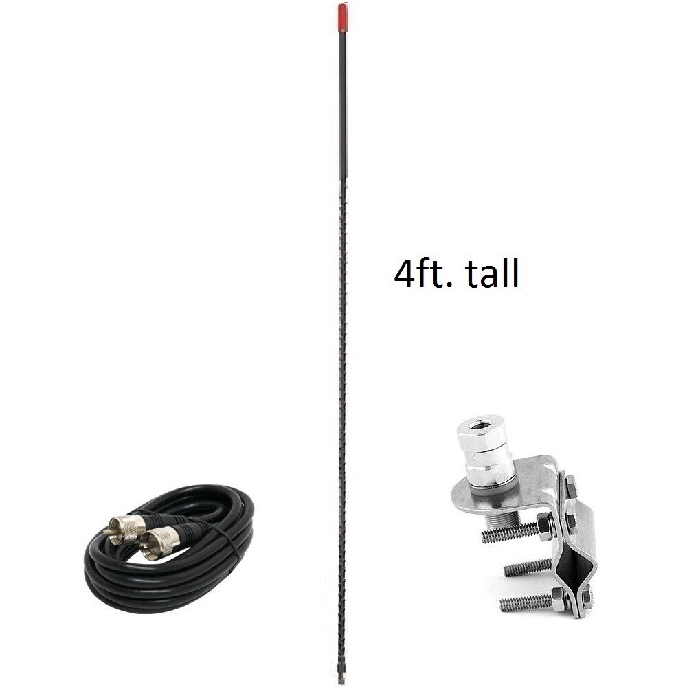 4' ft CB Antenna 1500W Mirror Mount w/ RG58 PL259 Mobile Radio 4BHC ...