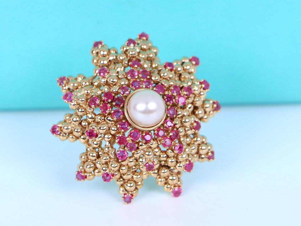 Rare Estate Vintage Tiffany & Co 18K Yellow Gold Ruby Pearl Starfish Pin Brooch | eBay