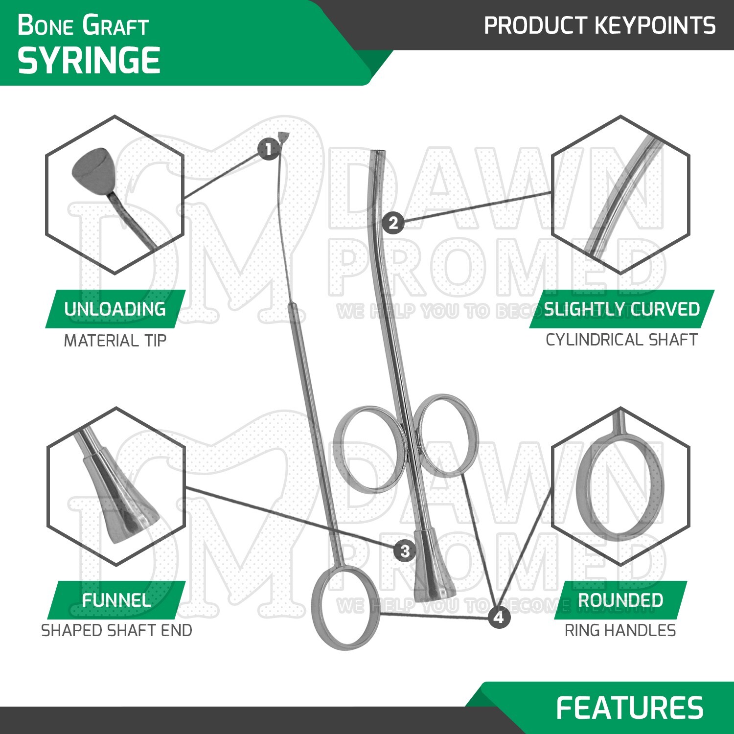 12 Pcs Dental Bone Graft Implant Syringe 6mm Set Cylindrical Shaft ...