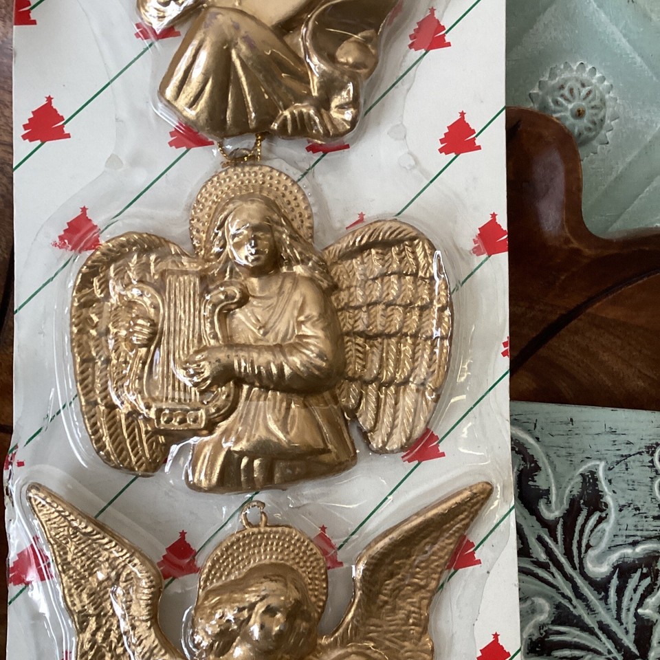 Vintage Blow Mold Golden Angels Ornaments Christmas Decor NOS Forever ...