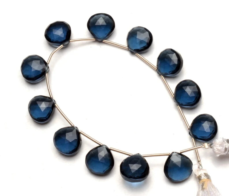 10 Pcs Strand Hydro London Deep Blue Quartz Faceted Briolette Heart ...