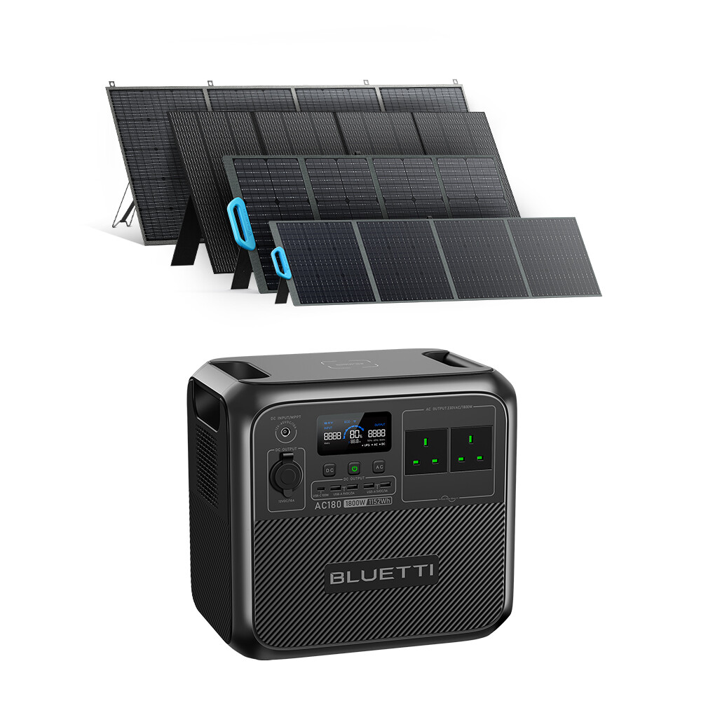 BLUETTI Portable Power Station AC180 LiFePO4 Battery with Solar Panel ...