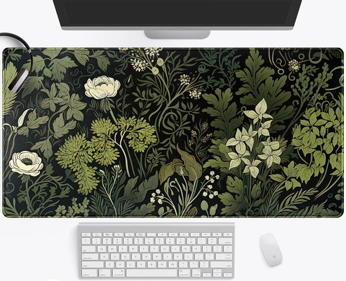 Green Leaves Desk Mat Beige Plants Desk Pad, Large Extend Pad XXL ...