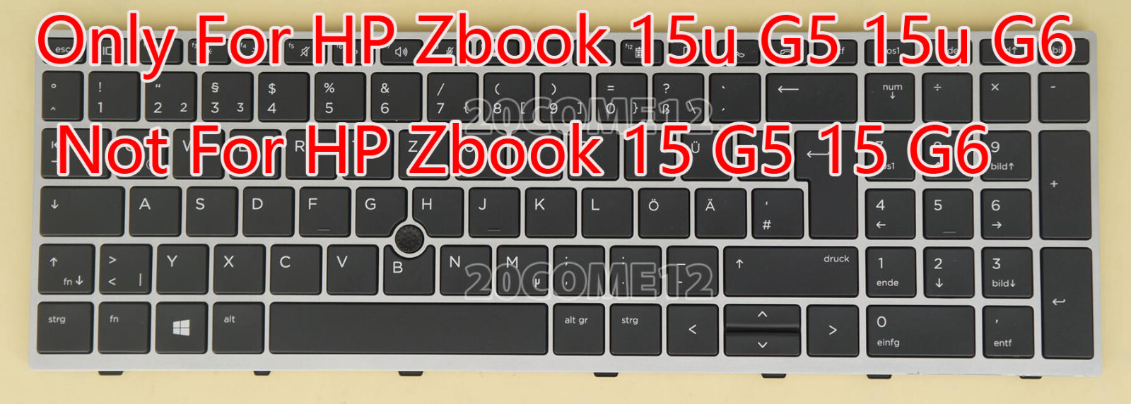 for HP ZBook 15u G5 15u G6 Keyboard Backlit Silver frame Pointer German ...