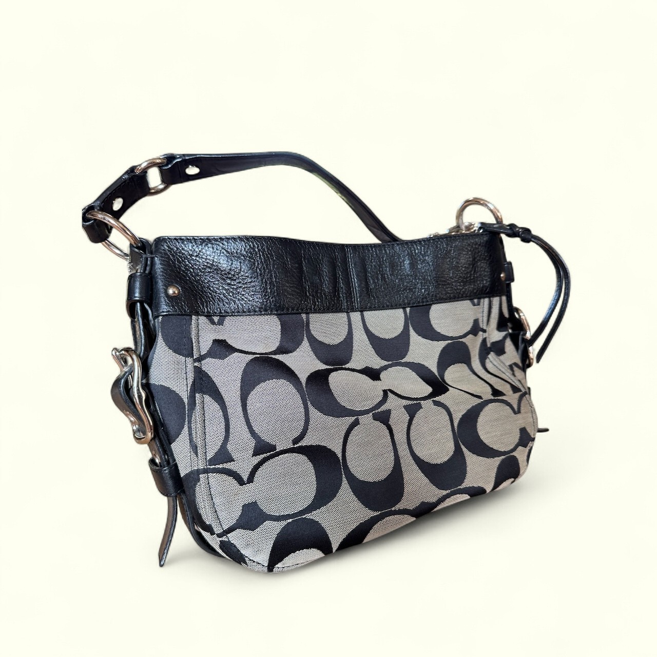 Coach Zoe Signature Shoulder Bag - Black and Grey Can… - Gem