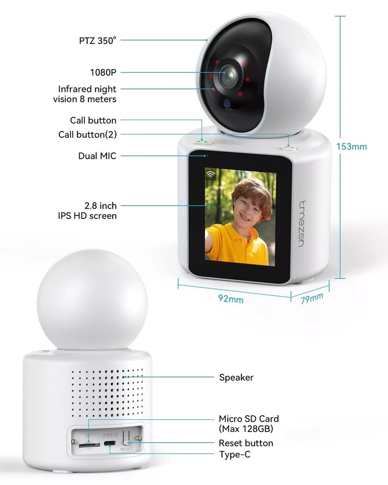 HD Video Calling Smart Camera WIFI Screen AI Baby Monitor CCTV Free APP ...