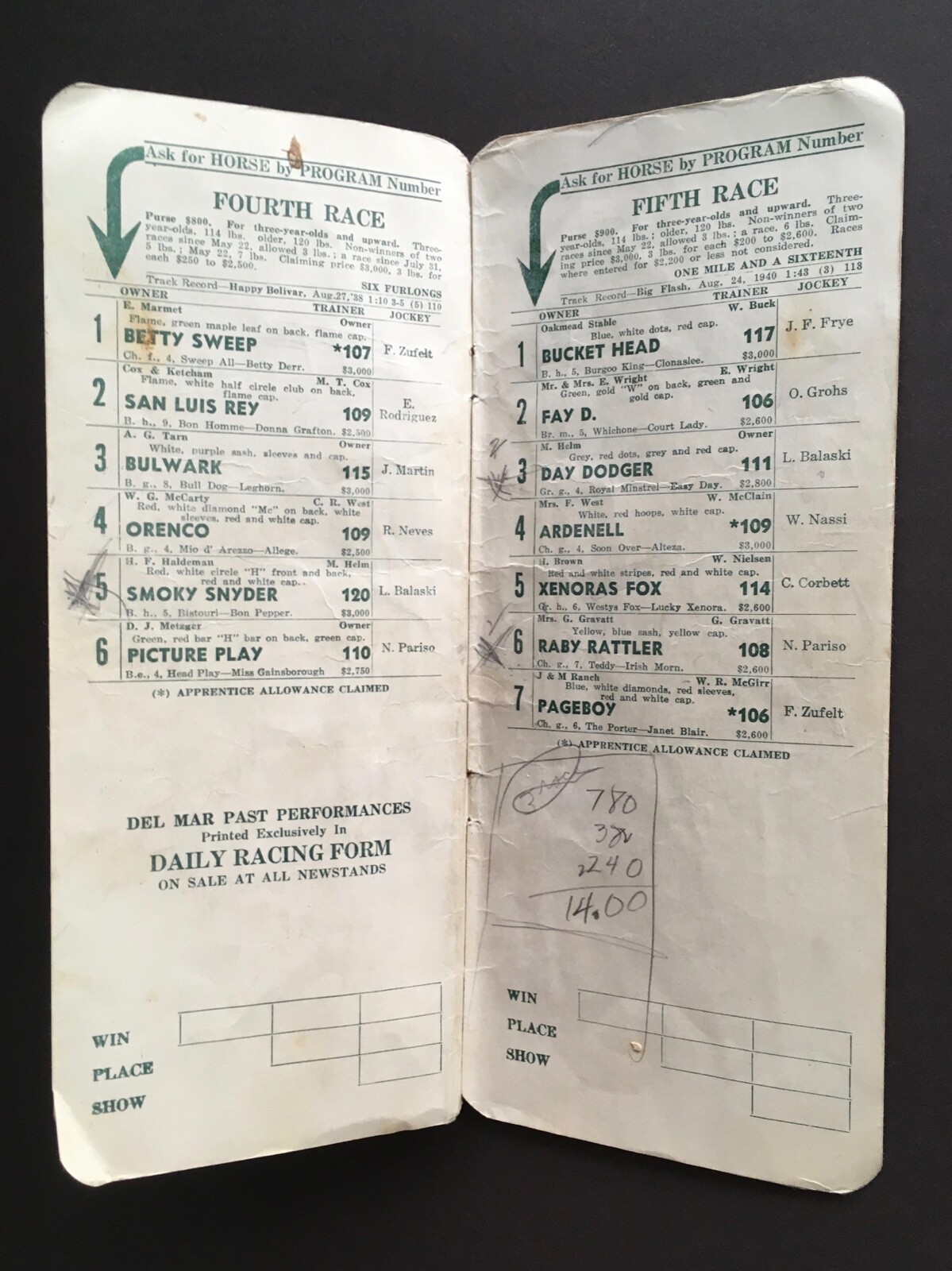 Vintage 1941 Official Horse Racing Program Del Mar Turf Club ...