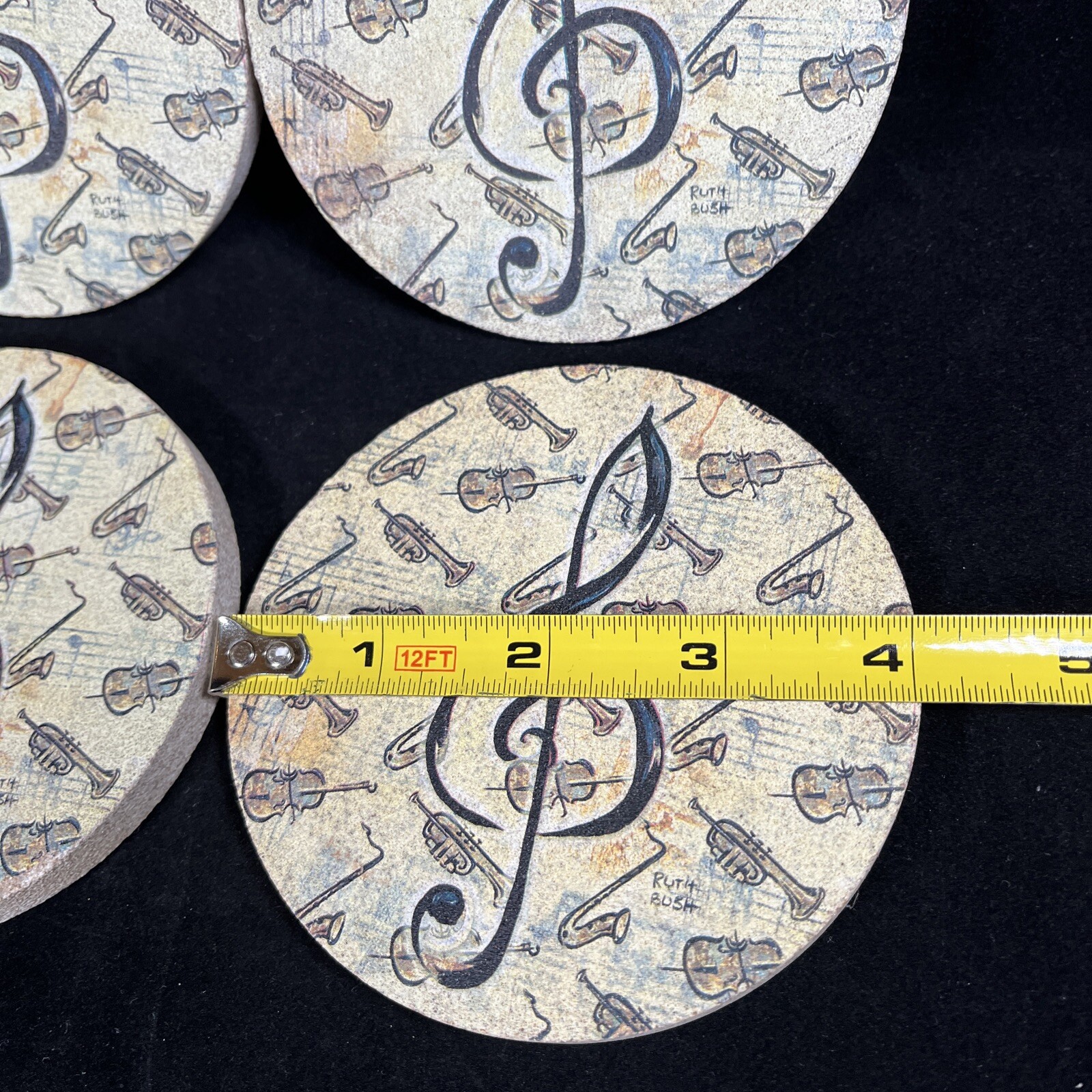 Natural Sandstone Stone Coasters Set of 4 Musical Instruments Motif 4 ...