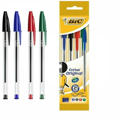 Original Bic Cristal Ballpoint Biro Pens - Four Colours (Packs of 4 ...