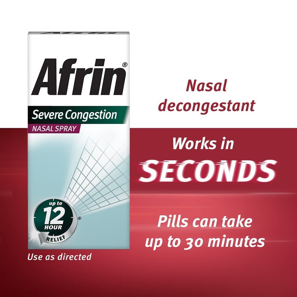 Afrin Severe Congestion Nasal Spray with Menthol 12 Hour Relief 0.5 oz ...
