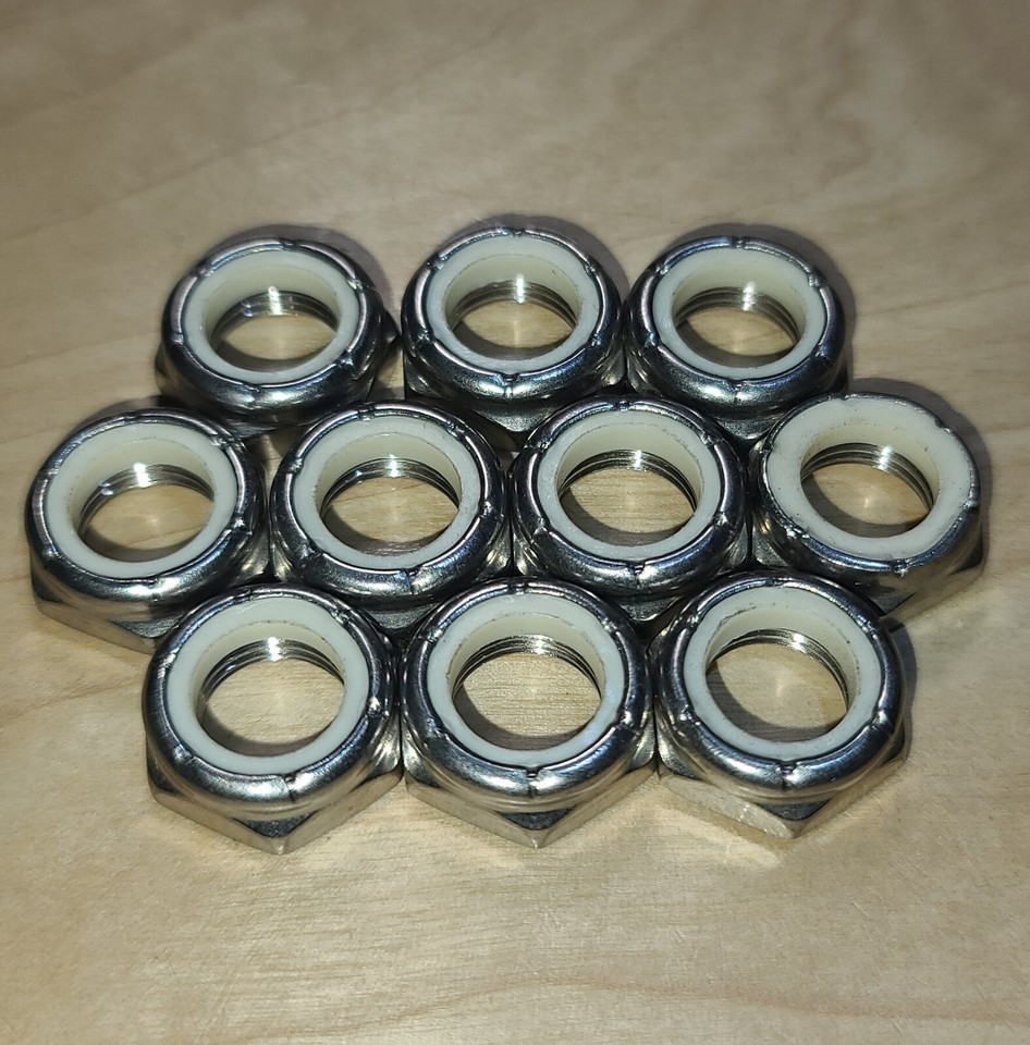 (10 count) 1/2"-20 fine thread stainless 18-8 steel nylock thin jam nut ...