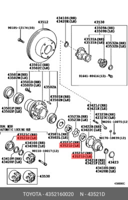 Genuine OE nut, front wheel adjusting, right, 4352160020 for TOYOTA ...