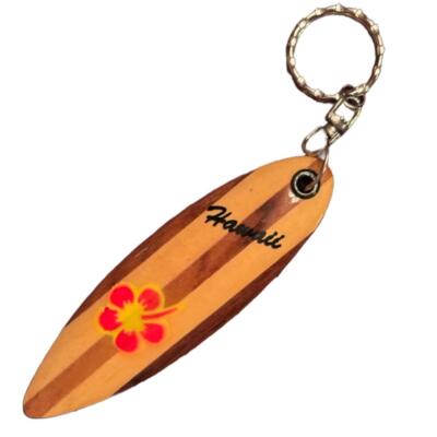 Handcrafted Wooden Surfboard Keychain with Hawaii & Hibiscus Design 4 ...