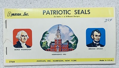 Vintage AMSCAN iNC. PATRIOTIC USA Seals Sticker Booklet Flag etc ...