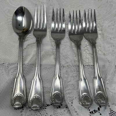 5 Pcs. The Main Course LONDON SHELL MNF27 Stainless Flatware 4 Forks 1 ...
