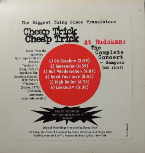 Cheap Trick- At Budokan: The Complete Concert Sampler CD Good condition ...