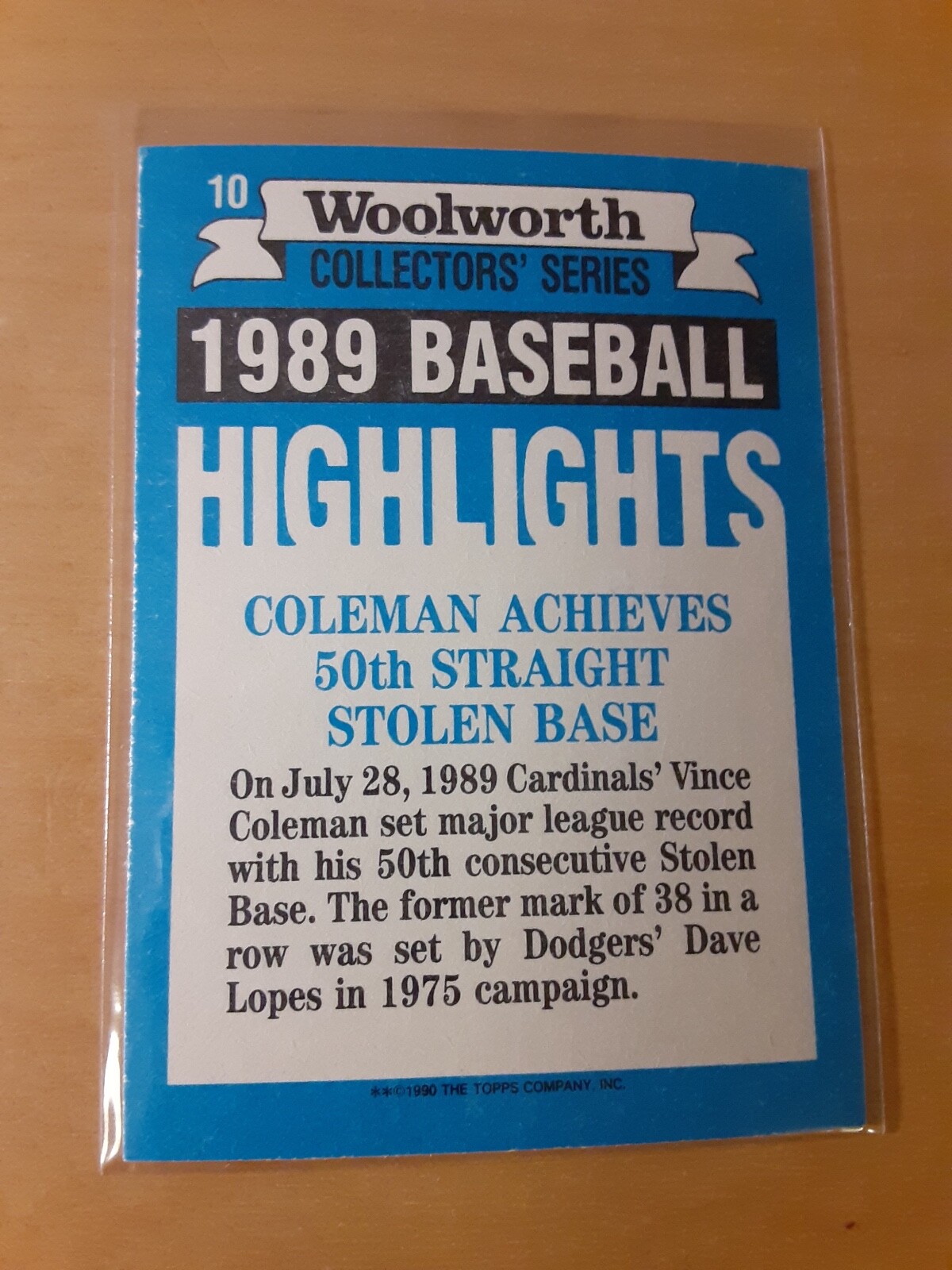 1990 Topps Woolworth #10 Vince Coleman Saint Louis Cardinals Baseball ...