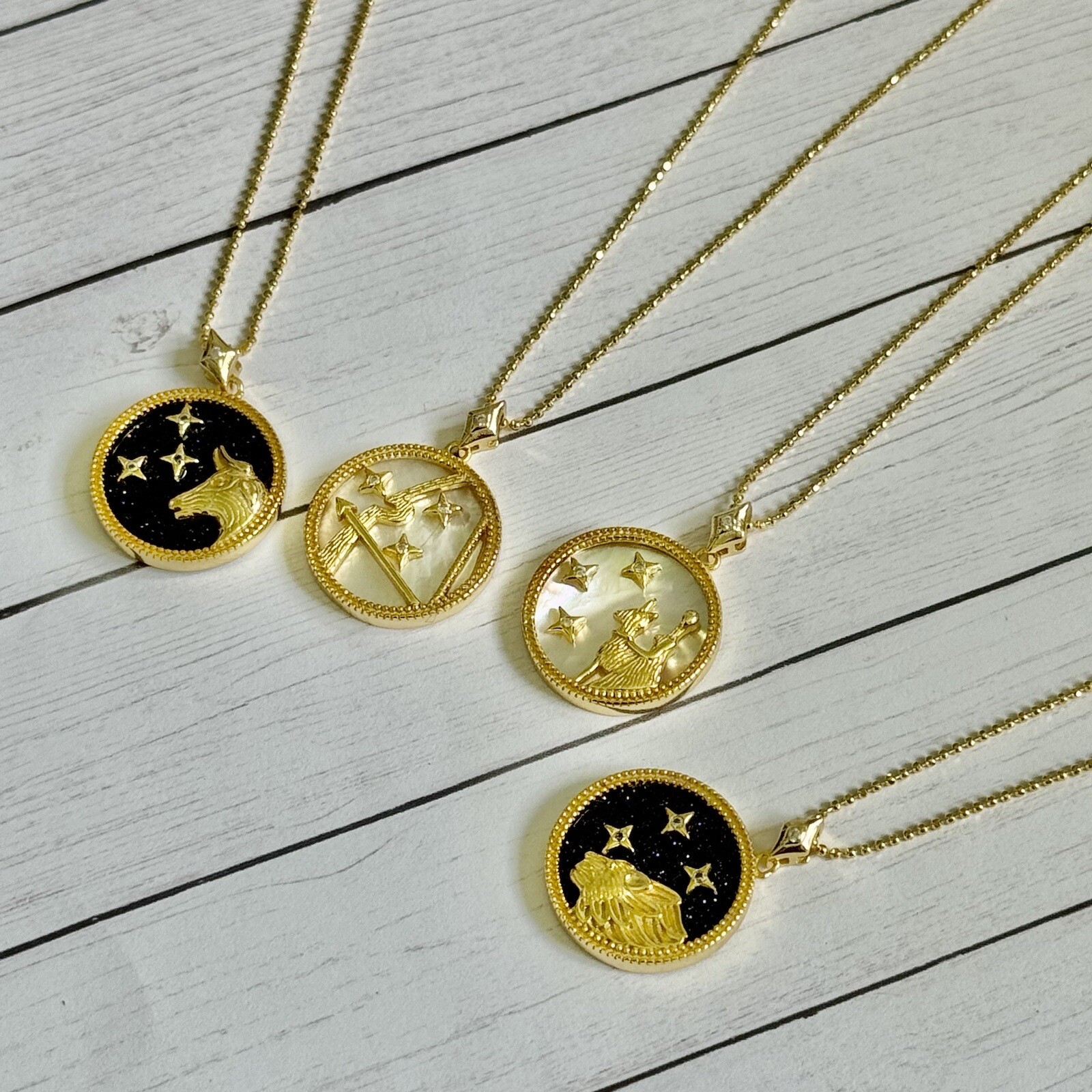18k Yellow Gold on Silver Zodiac Sign Coin Pendant Necklace, Celestial ...