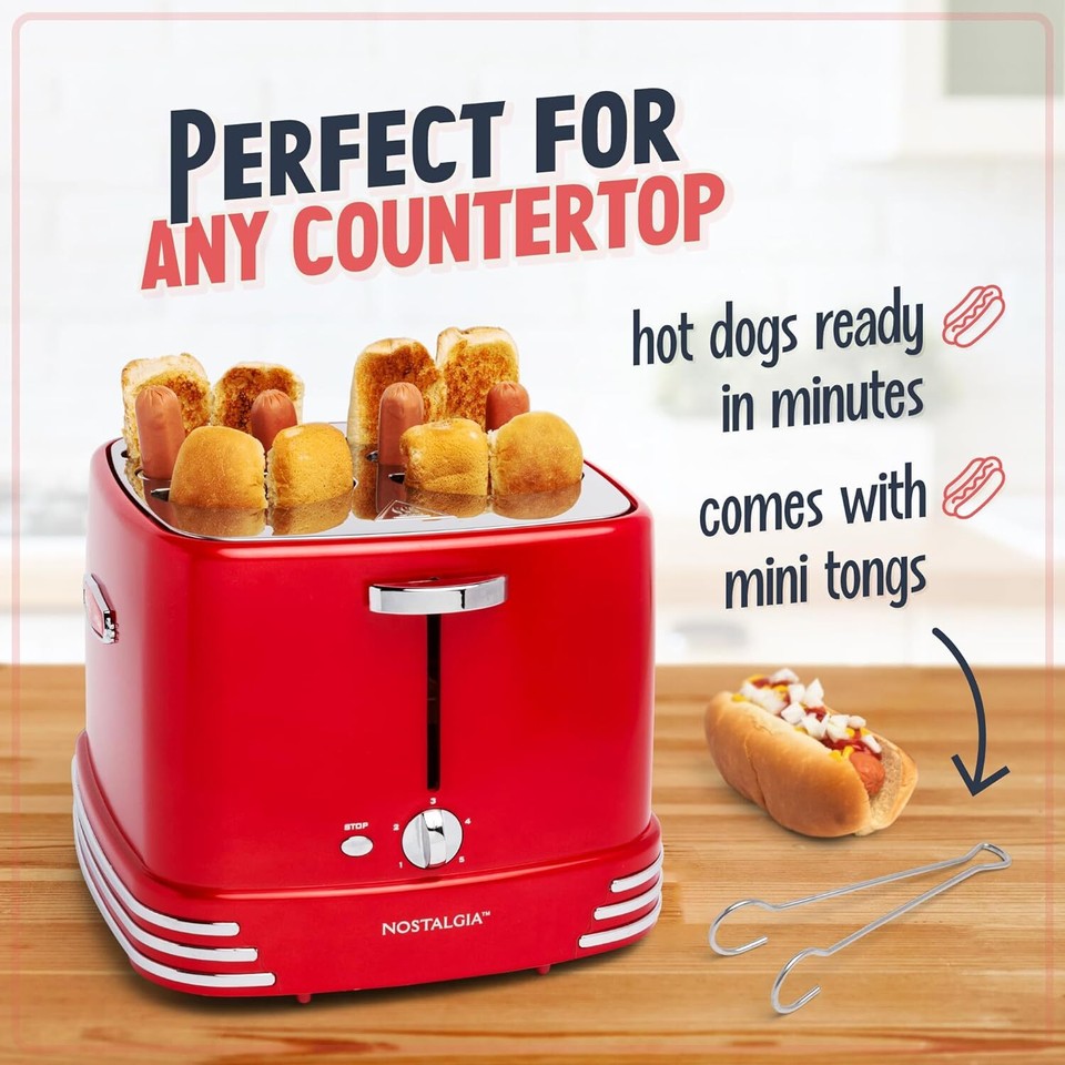 Nostalgia 4 Slot Hot Dog and Bun Toaster with Mini Tongs, Hot Dog ...