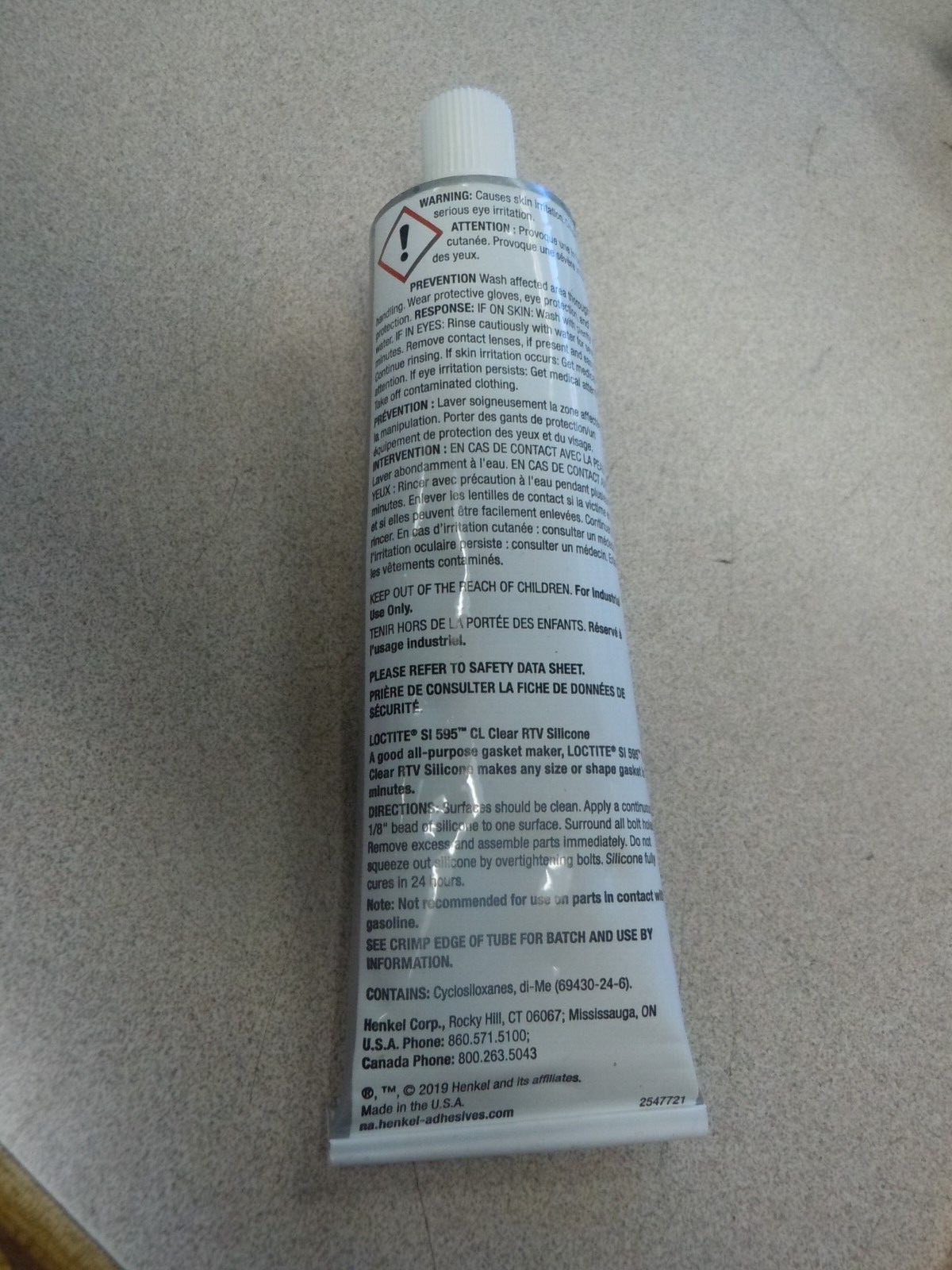 HENKEL LOCTITE SI 595 RTV SILICONE ADHESIVE SEALANT CLEAR 80 ML TUBE 2 ...