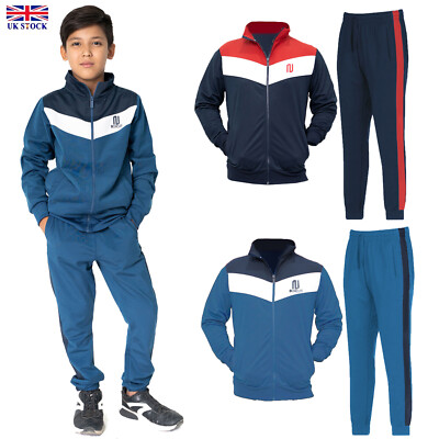 New Kid's Boys Contrast Colour Stripe Tracksuit Set Jogger Jogging Top ...