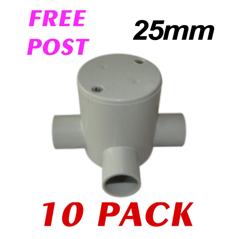 25mm - Deep 3 Way Conduit Box (10 Pack) Electrical Conduit Fittings ...