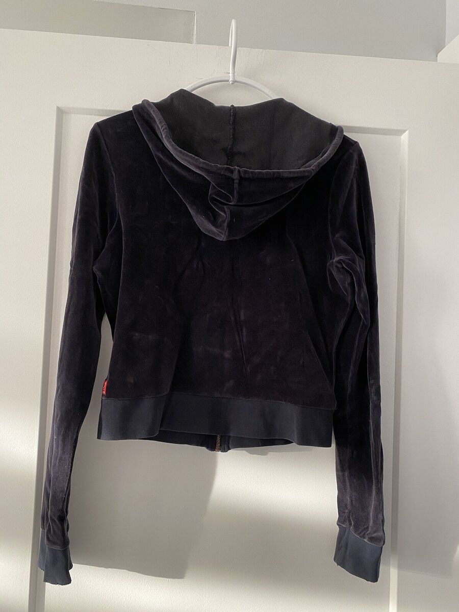 GUESS black velour hoodie, full zipper. Size L. Pre-owned GUESS black velour hoodie, full zipper. Size L. Pre-owned