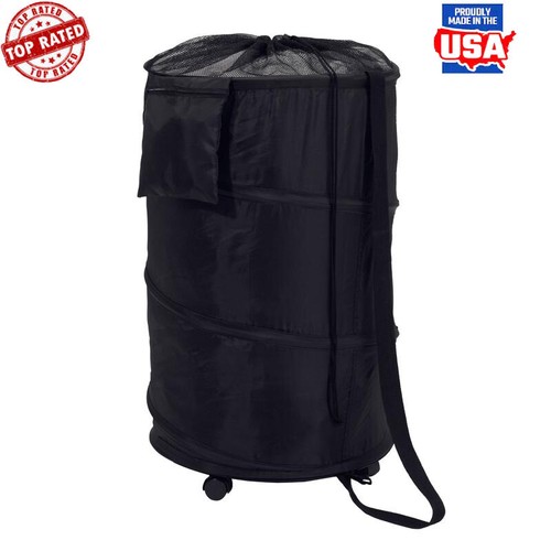 Rolling Pop-Up Laundry Hamper Durable Steel Frame Portable Wheeled Bin ...