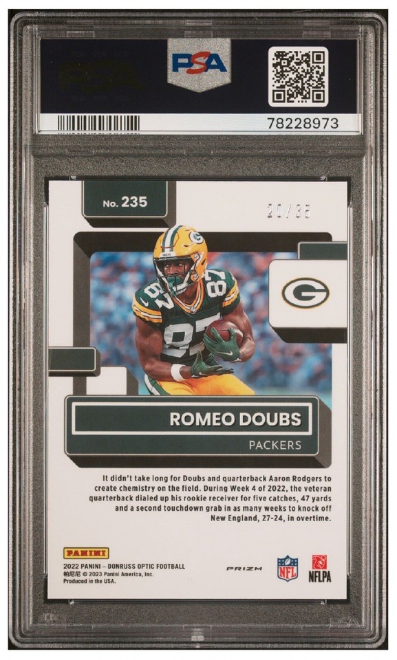 Romeo Doubs PSA 10 2022 Panini Donruss Optic Lime Green Prizm /35 RC ...