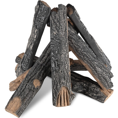 8 Pcs Gas Fireplace Logs Set Ceramic Wood Oak Logs Indoor or Outdoor | eBay