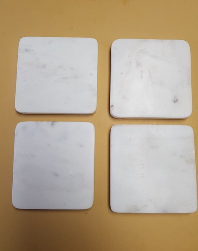 4 PIECE REAL WHITE WITH SILVER EDGES MARBLE NATURAL STONE SQUARE ...