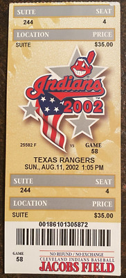 Vintage Cleveland Indians Ticket Stub - 2002 vs Texas Rangers - Suite ...