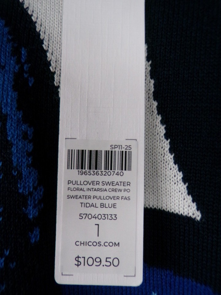 NWT NEW PRE SPRING CHICO'S SZ 1 / MEDIUM 8-10 FLORAL INTARSIA SWEATER ...