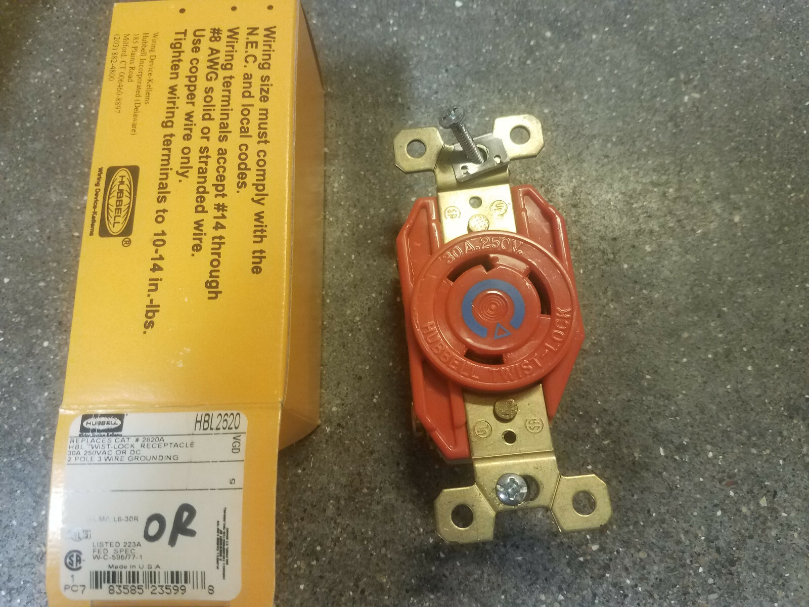 Hubbell HBL2620 Twist-Lock Receptacle 30A 250VAC/DC - Orange | eBay
