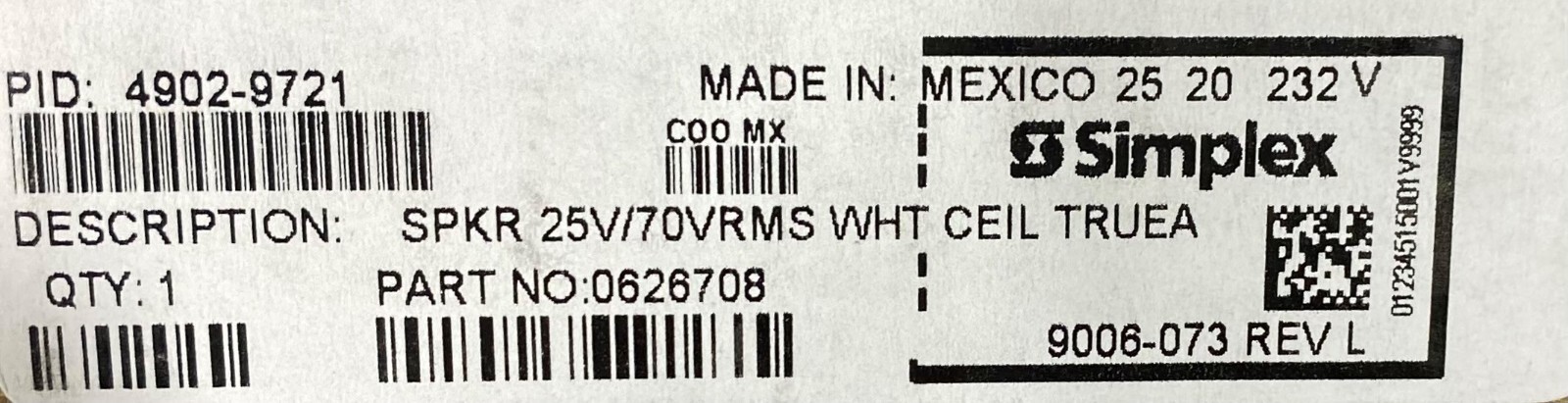 Simplex TrueAlert Ceiling Speaker - White (4902-9721) for sale online ...