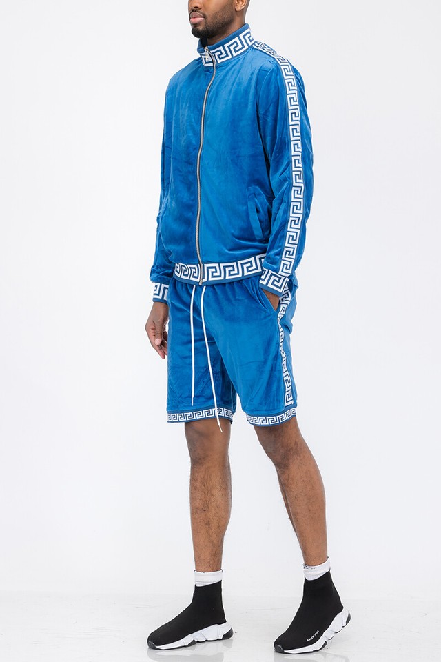 Unisex Full Zip Velour Suede Track Suit Status Print Gold S 3XL Plus ...