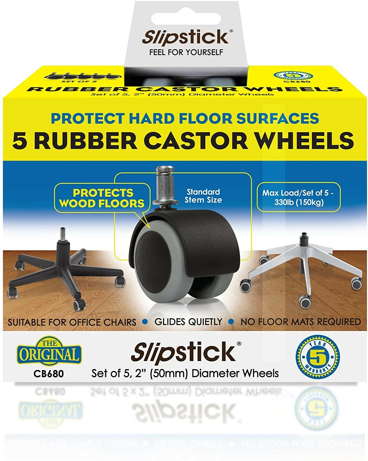 Set of 5: 2" Castor Floor Protecting Rubber Office Chair Caster Wheels ...