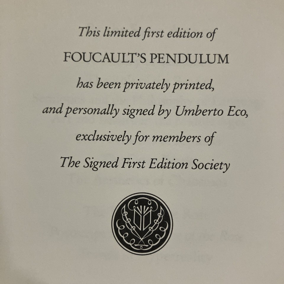 Franklin Library: SIGNED: UMBERTO ECO: FOUCAULT'S PENDULUM: MEDIEVAL ...