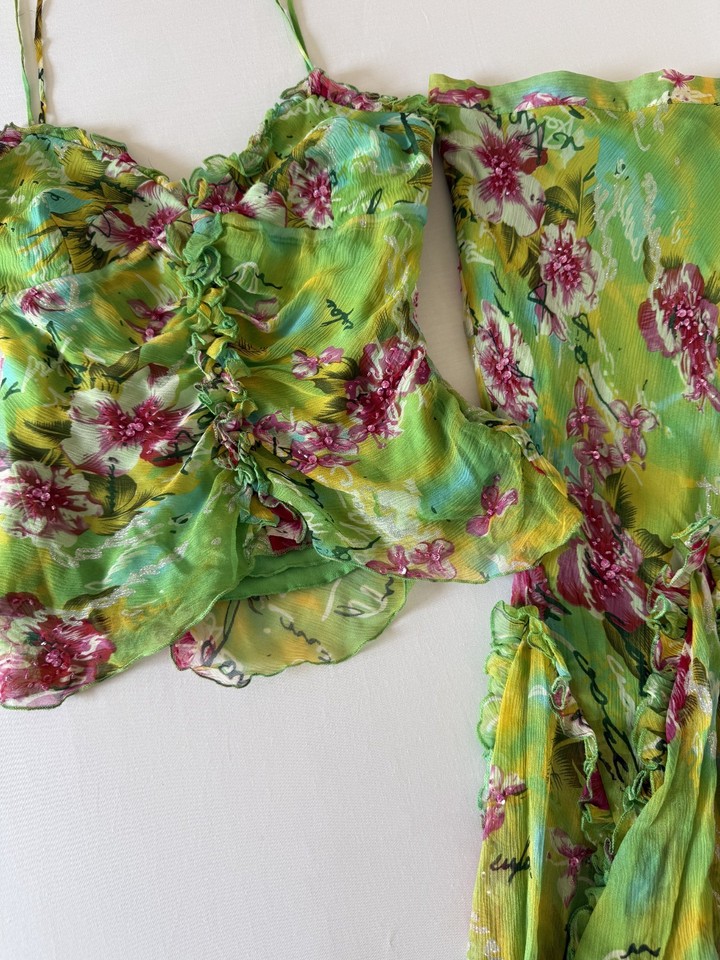 Nina Austin Green Tropical Floral Sequinned Cami Top & Skirt Set S | eBay