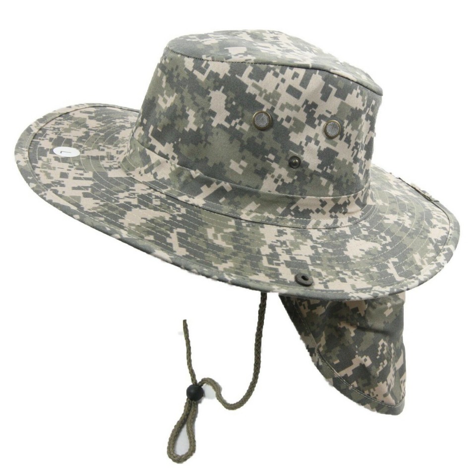 Boonie Cap Fishing Hiking Summer Snap Brim Neck Cover Bucket Flap ...