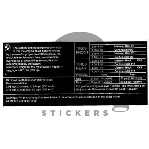 Warning Sticker Kit for BMW R100/7 / Heritage Stickers | eBay