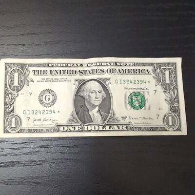 RARE STAR NOTE (G 13242394*) 2017A -RUN SIZE: 1,280,000- $1 Dollar Bill ...