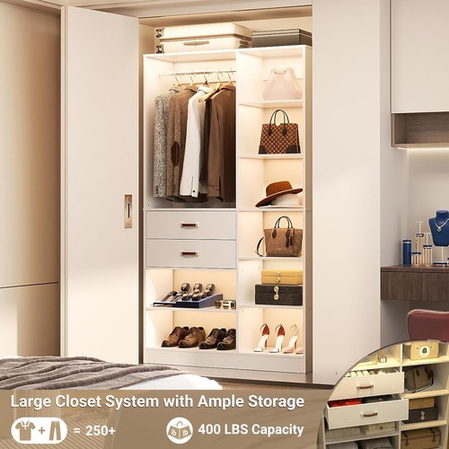 40'' Freestanding Closet System Wardrobe Armoire Storage Cabinet w/2 ...