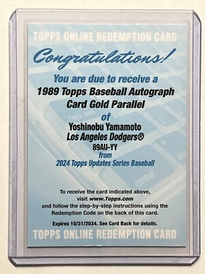 2024 Topps Update '89 Topps Auto Gold /50 #89AU-YY Yoshinobu Yamamoto ...