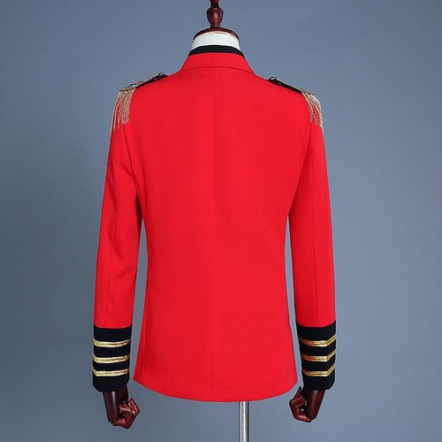 2PC Men's Epaulet Military Dress Suit Coat Tops Slim Fit Court Single ...