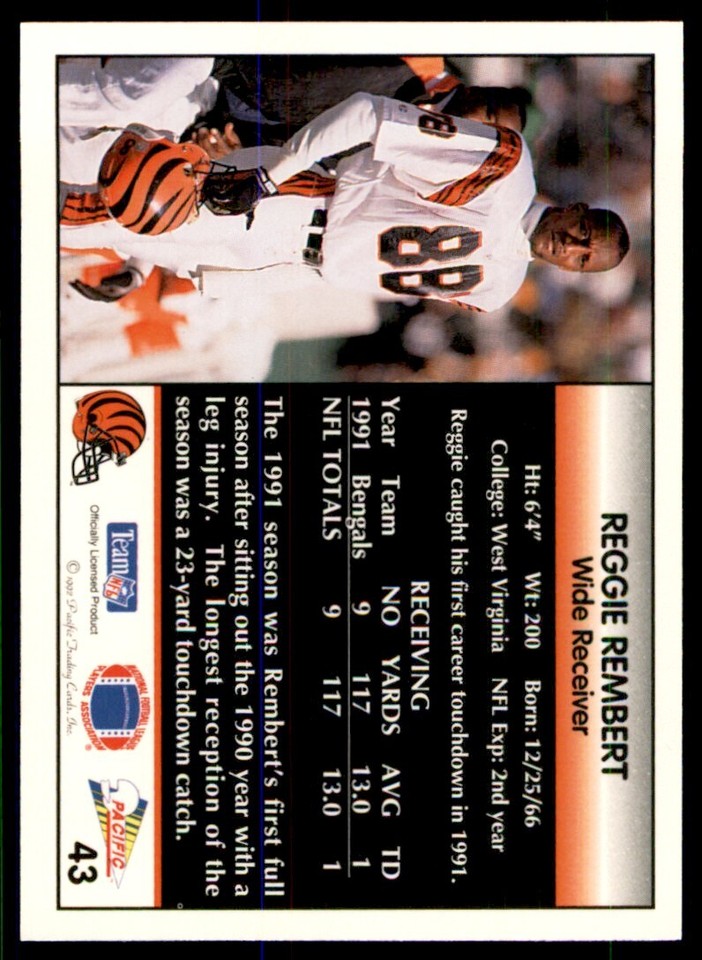 1992 Pacific Reggie Rembert Cincinnati Bengals #43 | eBay