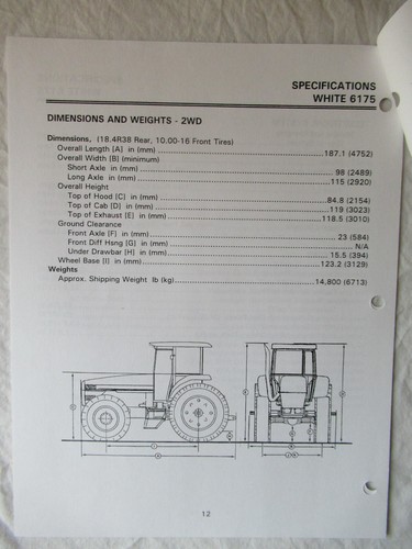 AGCO White 6100 6175 Tractor Technical Specifications Dealer Only ...